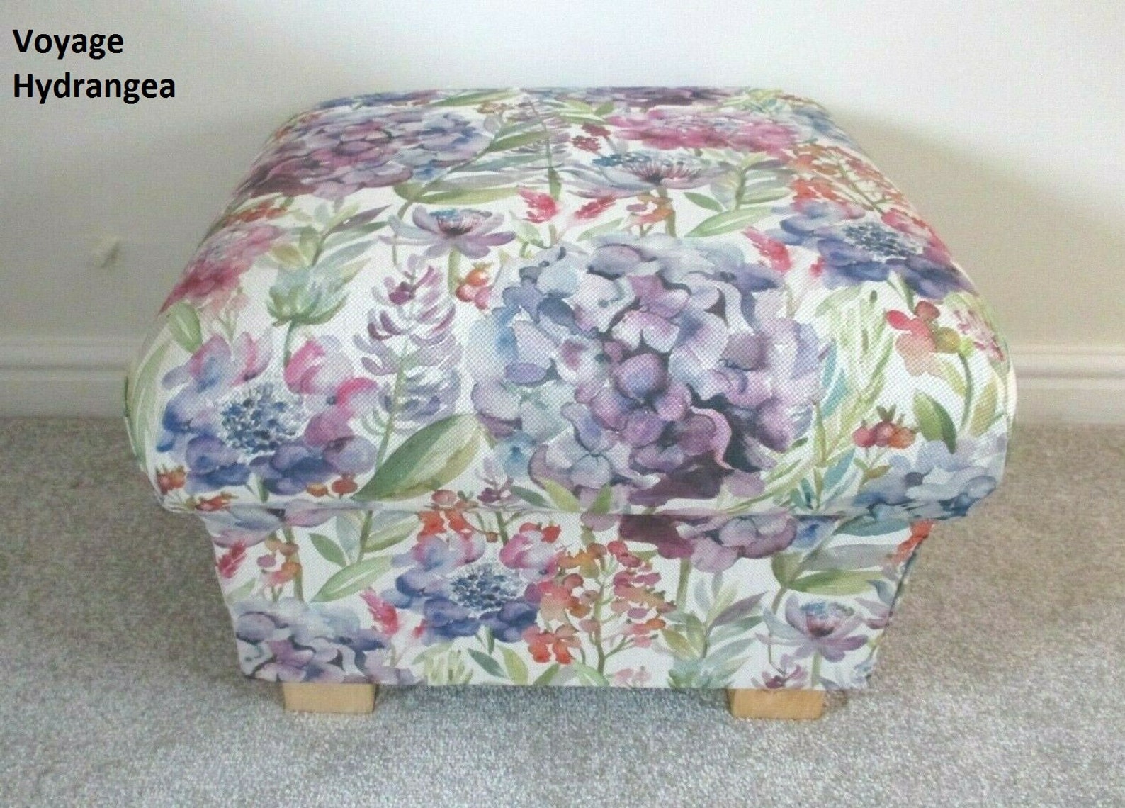 Storage Footstool in Voyage Fabric Maison Hydrangea Hermione Pink Verde ...
