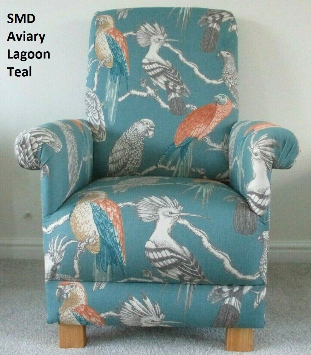 Aviary Garden Fabric Adult Chair Armchair Birds Mccaws Parrots ...