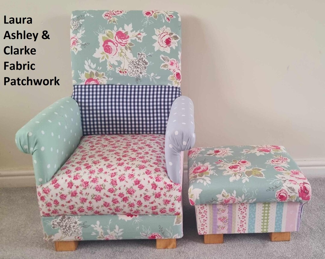 Children's Armchair & Footstool in Patchwork Fabrics Girls Chair Pink ...