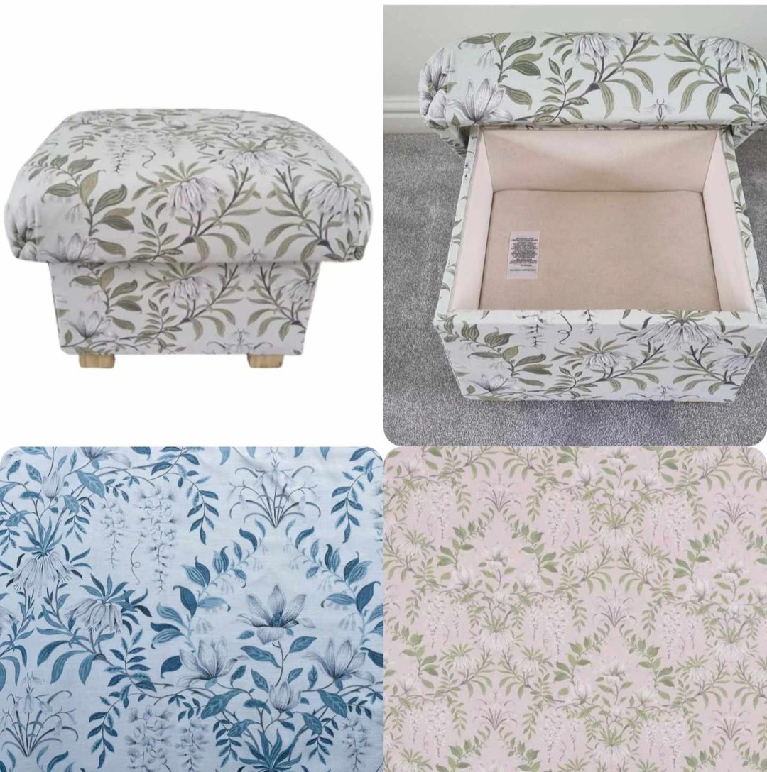Laura Ashley Parterre Fabric Storage Footstool Sage Green Blue Blush ...
