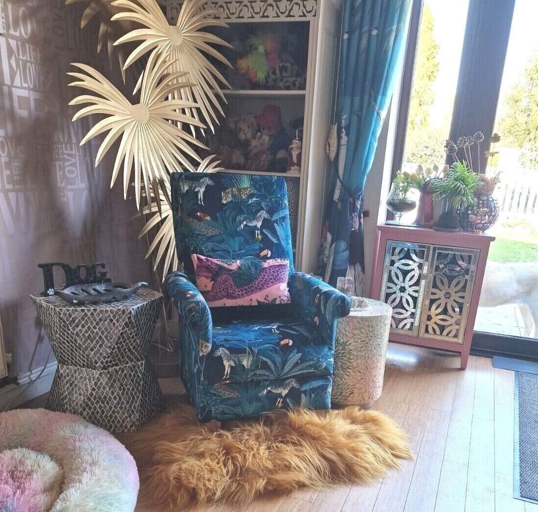 Velvet Jungle Fabric Adult Chairs Armchairs Botanical Nursery Animals ...