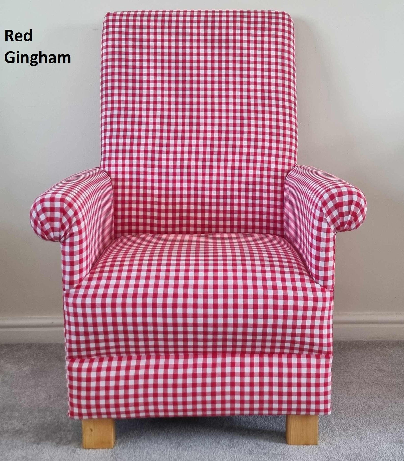 Gingham Fabric Armchair Adult Chairs Blue Pink Red Checked Check Accent ...