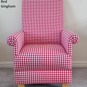 Gingham Fabric Armchair Adult Chairs Blue Pink Red Checked Check Accent ...