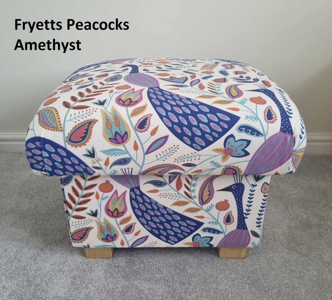 Handcrafted Storage Footstool: Fryetts Peacocks Fabric Pouffe Purple ...