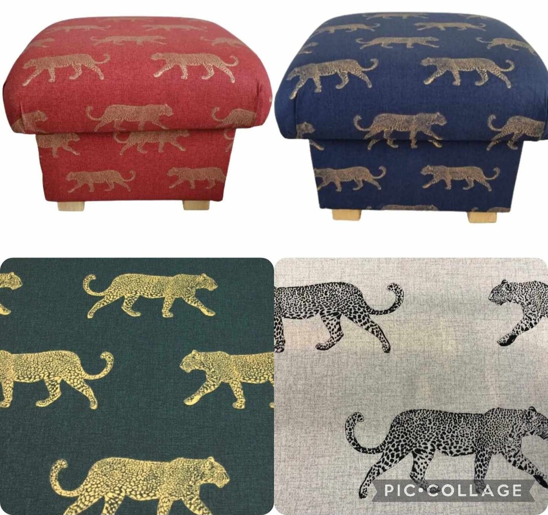 Fryetts Leopards Footstool Pouffe Gold Navy Blue Teal Green Burnt ...