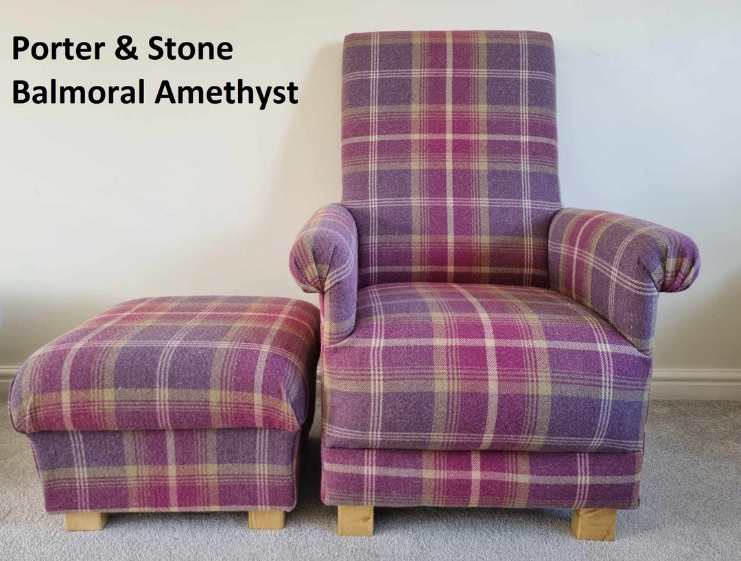 Tartan Check Armchair & Footstool: Porter Stone Balmoral Fabric Chair ...