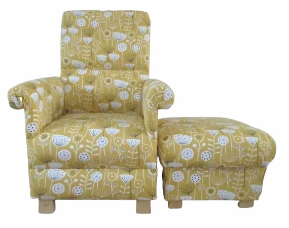Fryetts Bergen Ochre Fabric Adult Chair Footstool Armchair Mustard Floral Accent Bedroom Nursery Sea Foam Yellow Blue Green Orange Grey Etsy