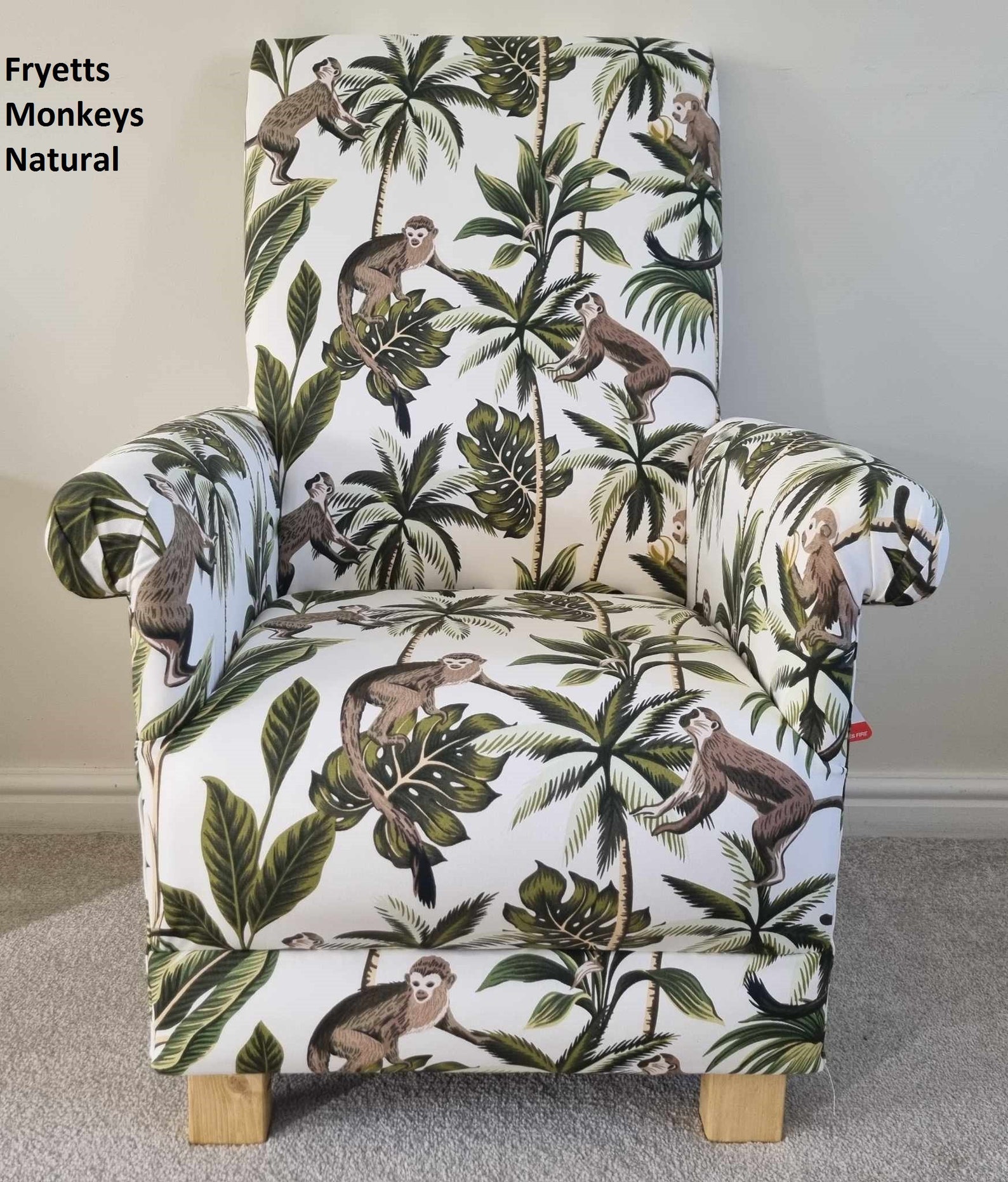 Fryetts Monkeys Fabric Adult Chair Armchair Jungle Animals Apes Grey ...