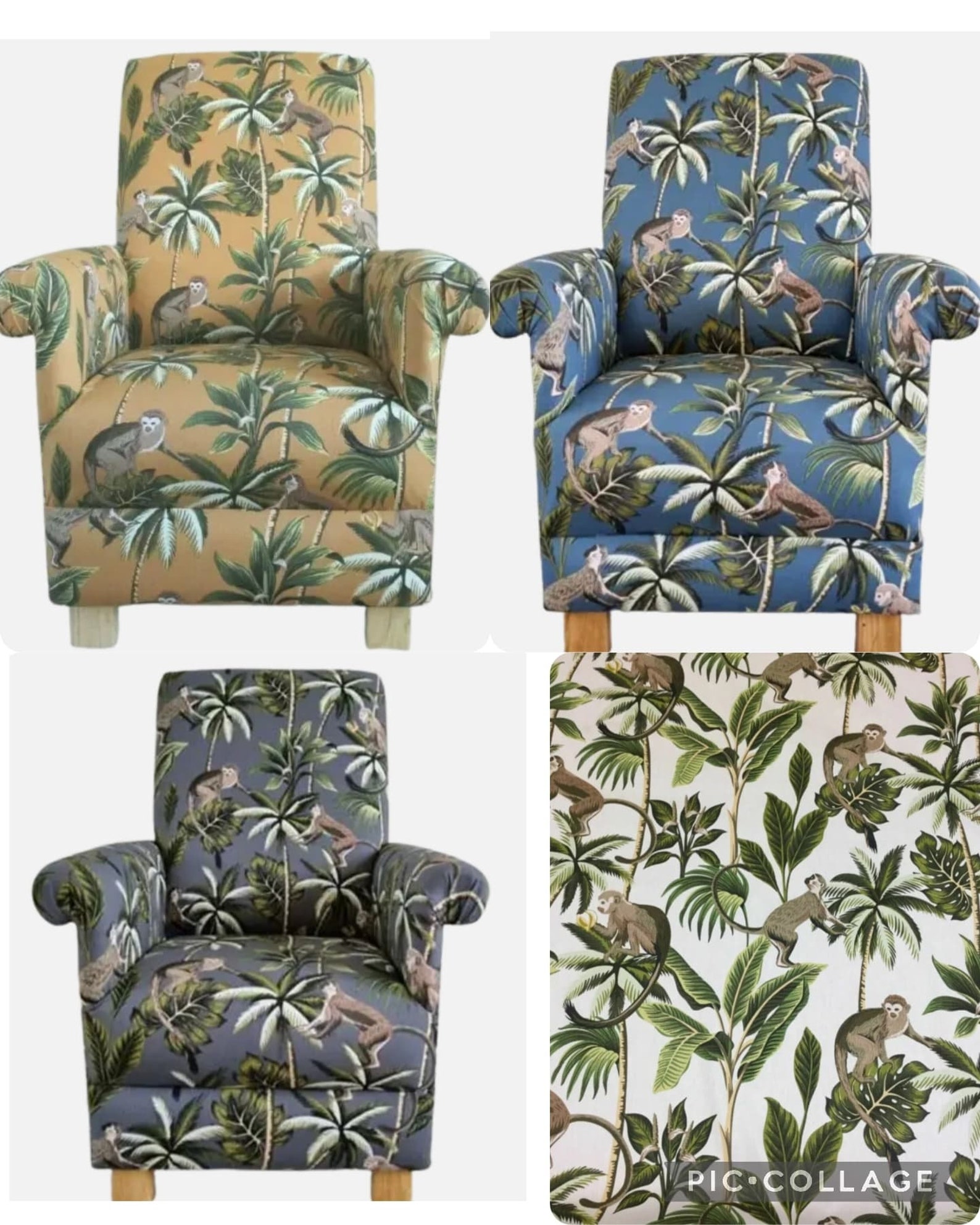 Fryetts Monkeys Fabric Adult Chair Armchair Jungle Animals - Etsy UK