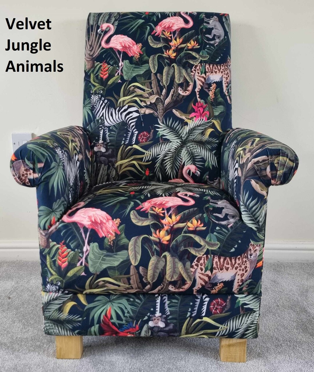 Adult Velvet Armchair Jungle Animals Velour Fabric Chair Tropical ...