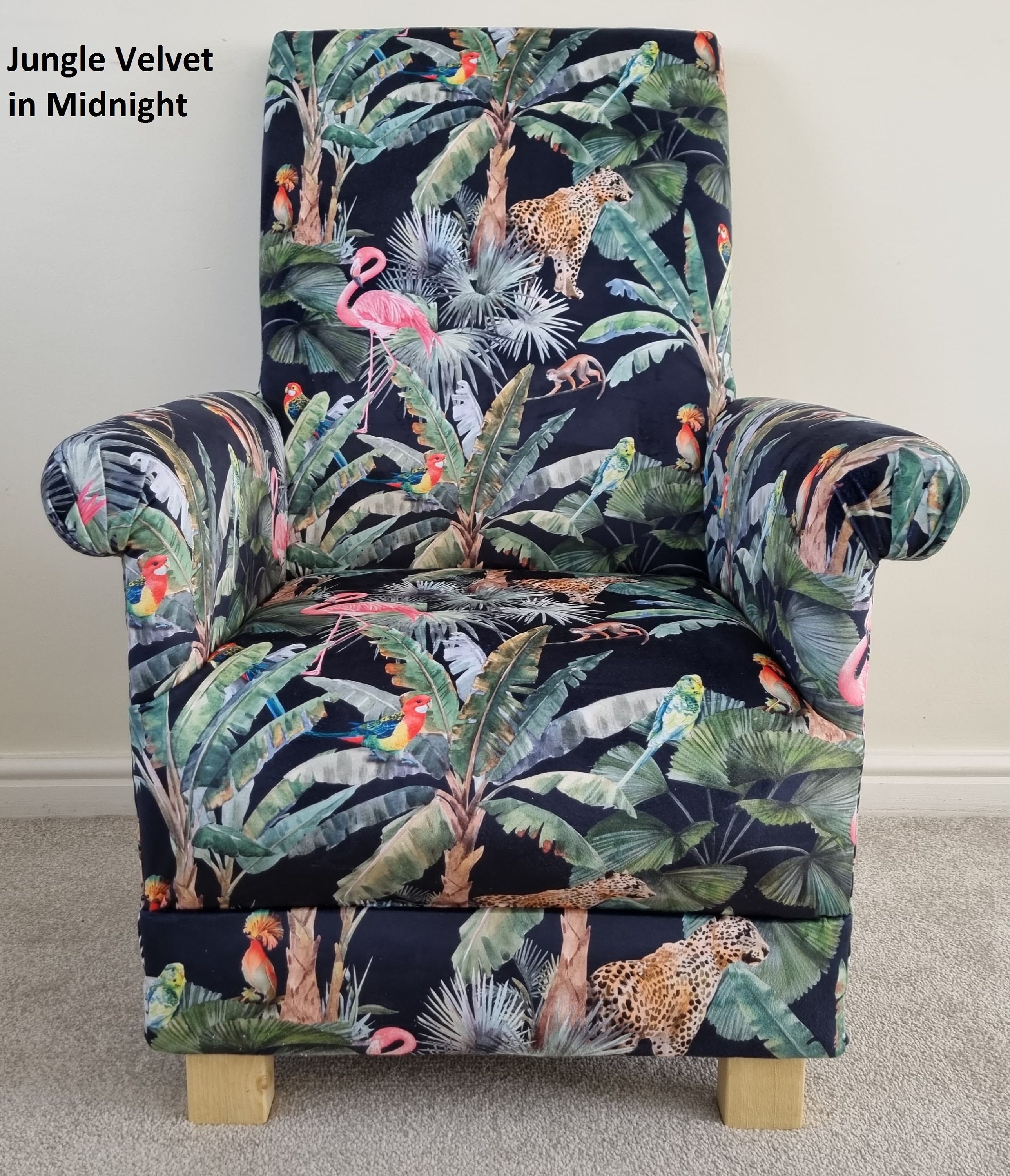 Adult Velvet Armchair Jungle Animals Velour Fabric Chair Tropical ...