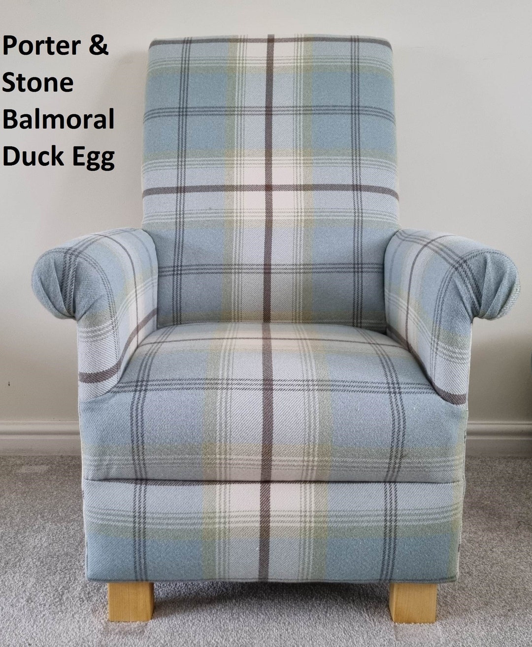 Tartan Check Fabric Adult Chair Armchair Checked Nursery Bedroom Porter Stone Balmoral Grey Purple Red Mustard Pink Duck Egg Accent New Etsy
