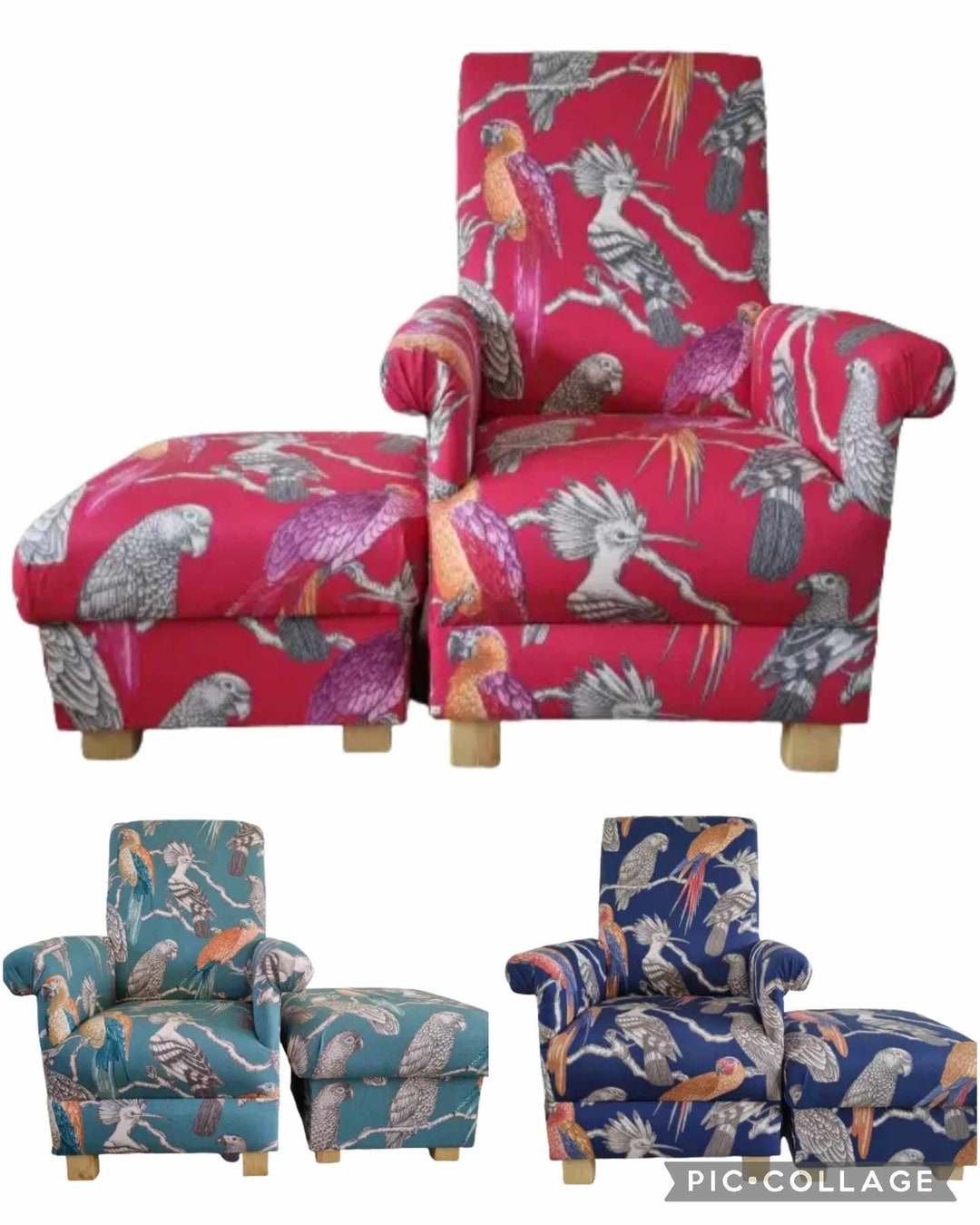Iliv Aviary Birds Fabric Adult Chair & Footstool Armchair Pouffe ...