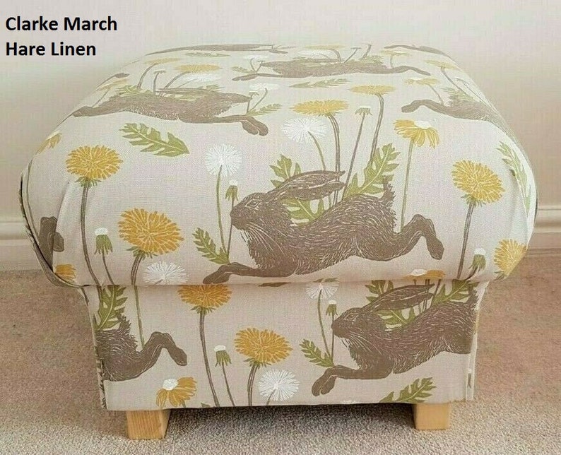 Fryetts Stag Head Grey Fabric Footstool Nursery Lounge Bedroom Bespoke ...