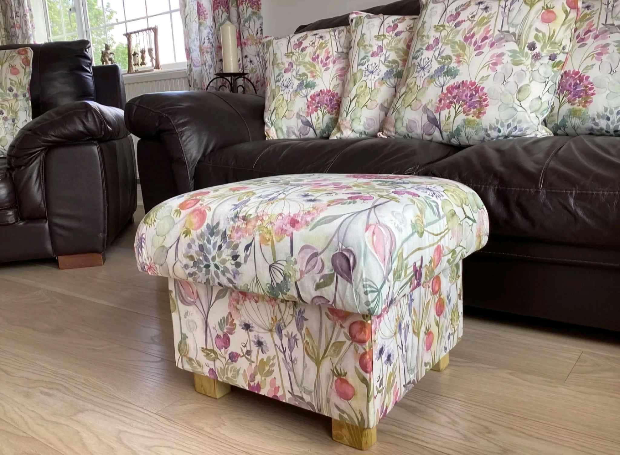 Laura Ashley Parterre Fabric Storage Footstool Sage Green Blue Blush ...