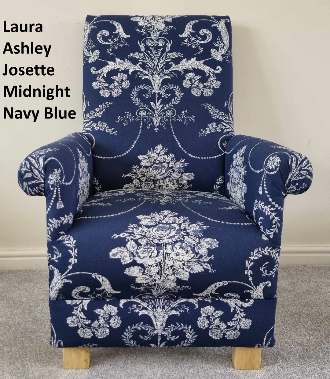 Adult Armchairs Laura Ashley Josette Fabric Chairs Lue Navy Grey Duck ...