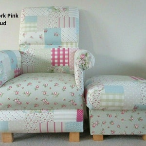 Vintage Patchwork Rosebud Sage Fabric Adult Chair & Footstool Nursery ...