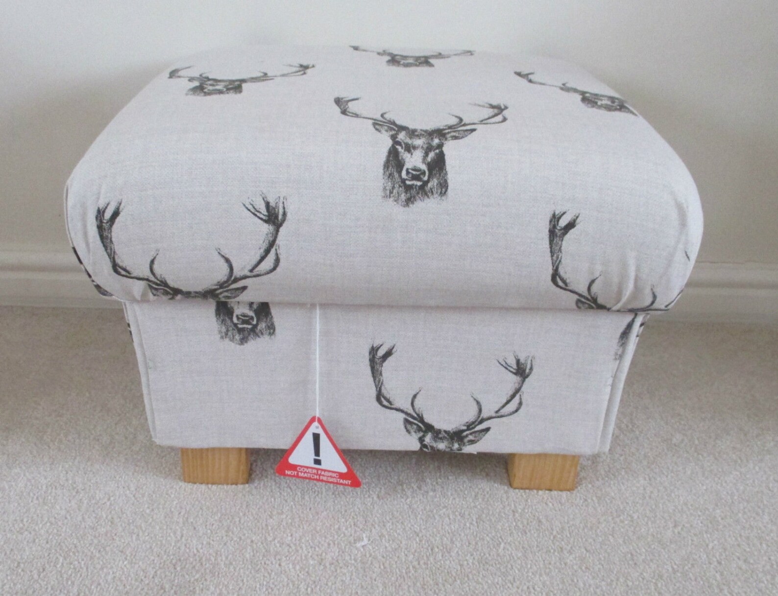 Fryetts Stag Head Grey Fabric Footstool Nursery Lounge Bedroom Bespoke ...