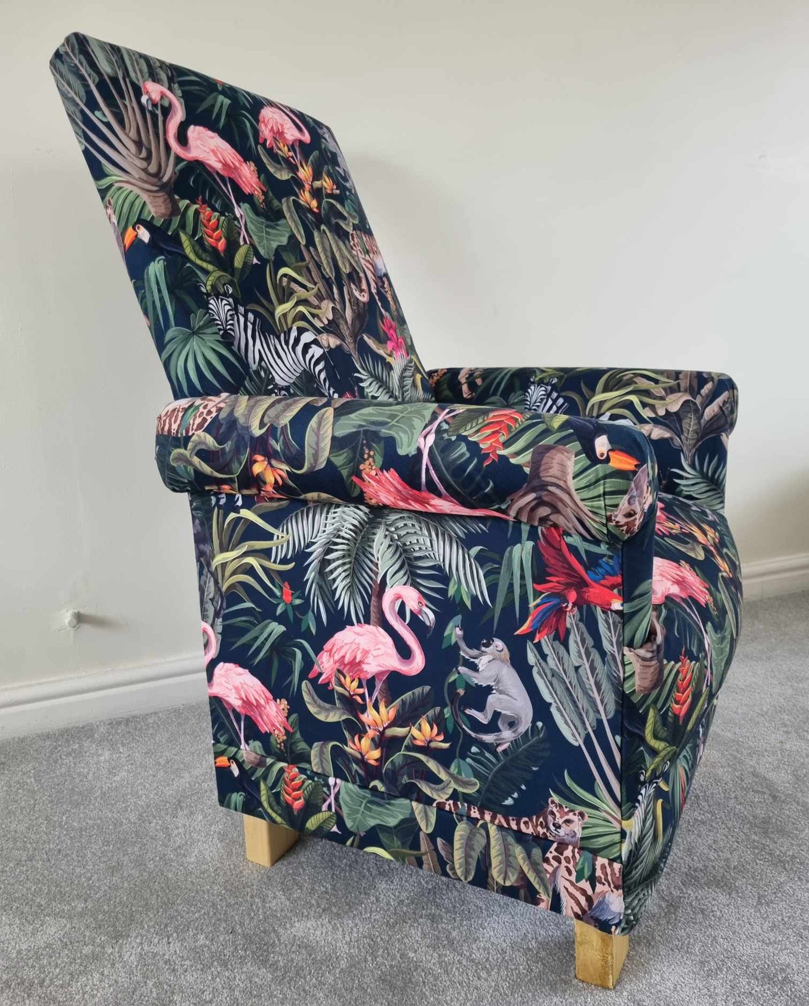 Adult Velvet Armchair Jungle Animals Velour Fabric Chair Tropical ...
