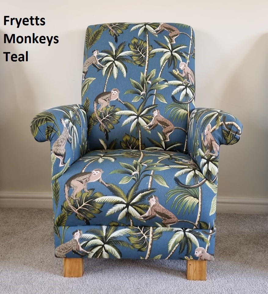 Fryetts Monkeys Fabric Adult Chair Armchair Jungle Animals Apes Grey ...
