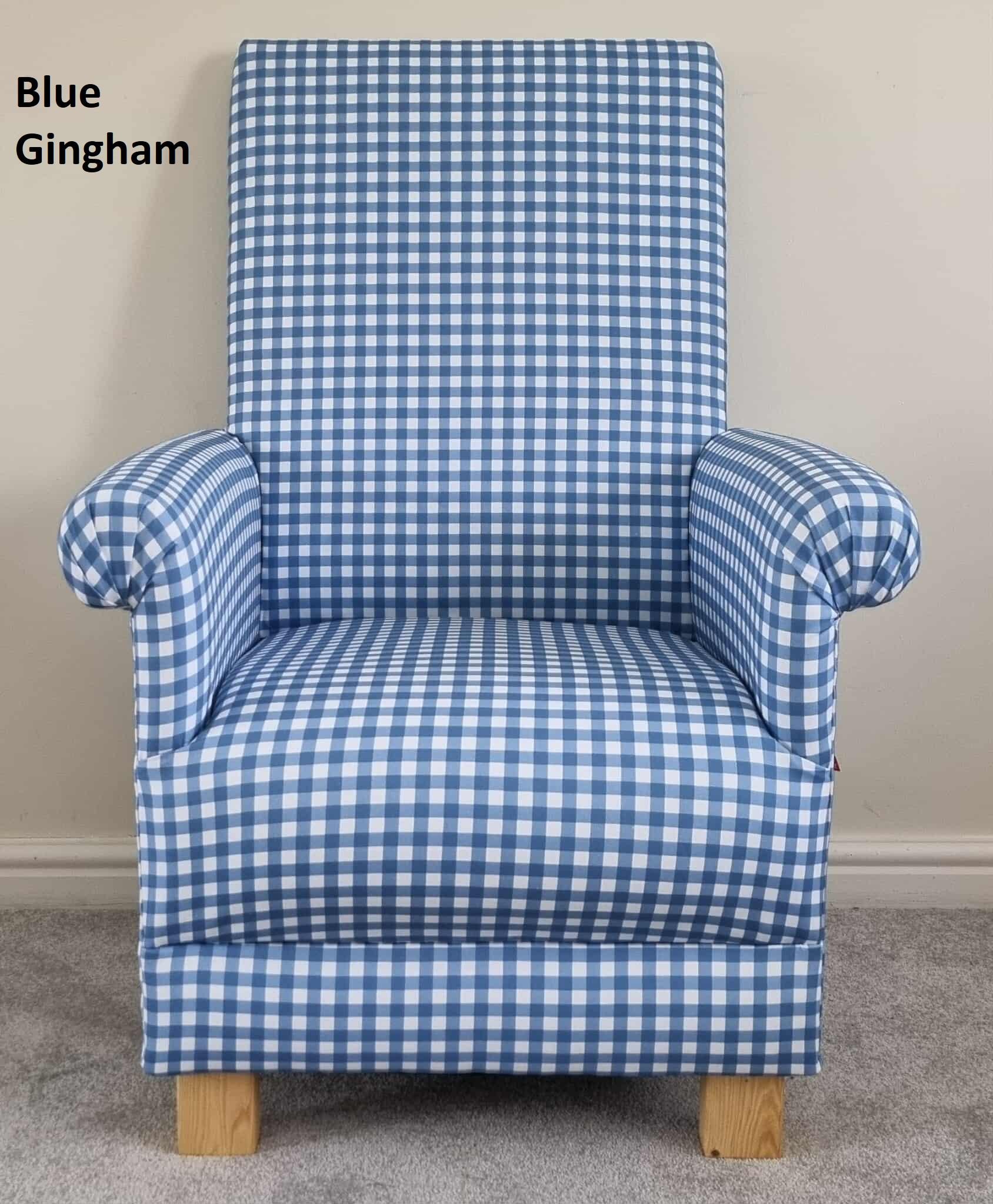 Gingham Fabric Armchair Adult Chairs Blue Pink Red Checked Check Accent ...