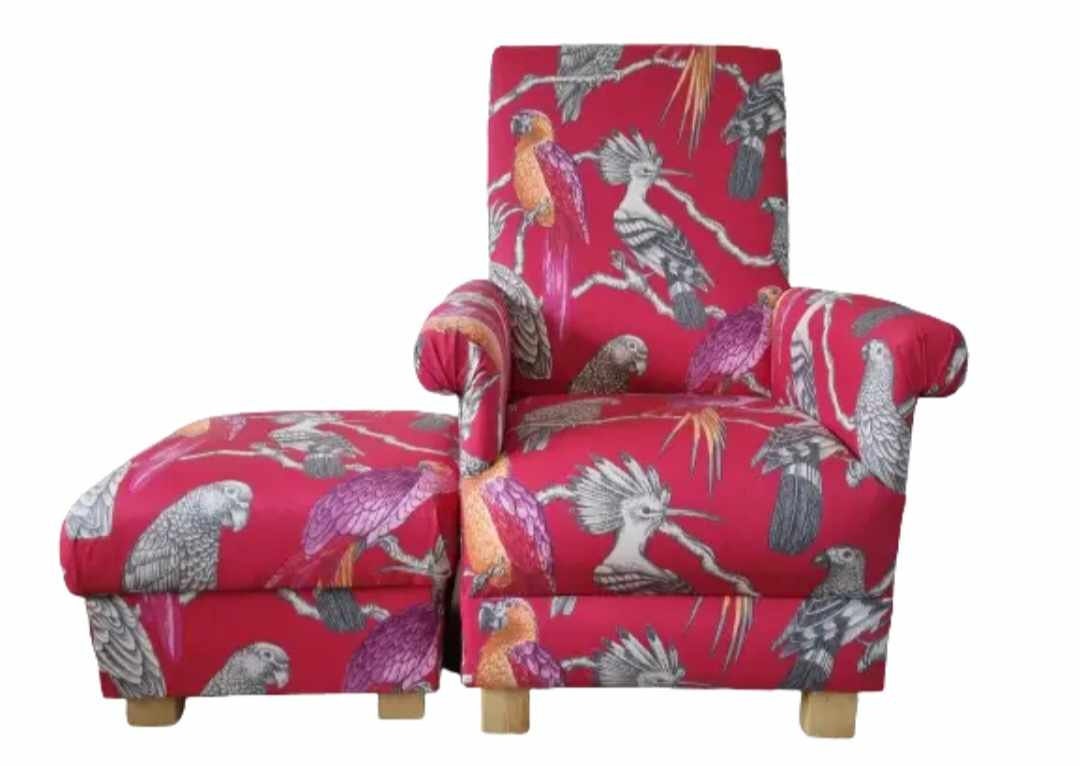 Iliv Aviary Birds Fabric Adult Chair & Footstool Armchair Pouffe ...