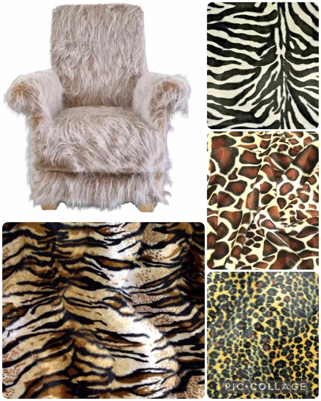 Faux Animal Fur Fabric Adult Chair Armchair Jungle Leopards Zebras ...