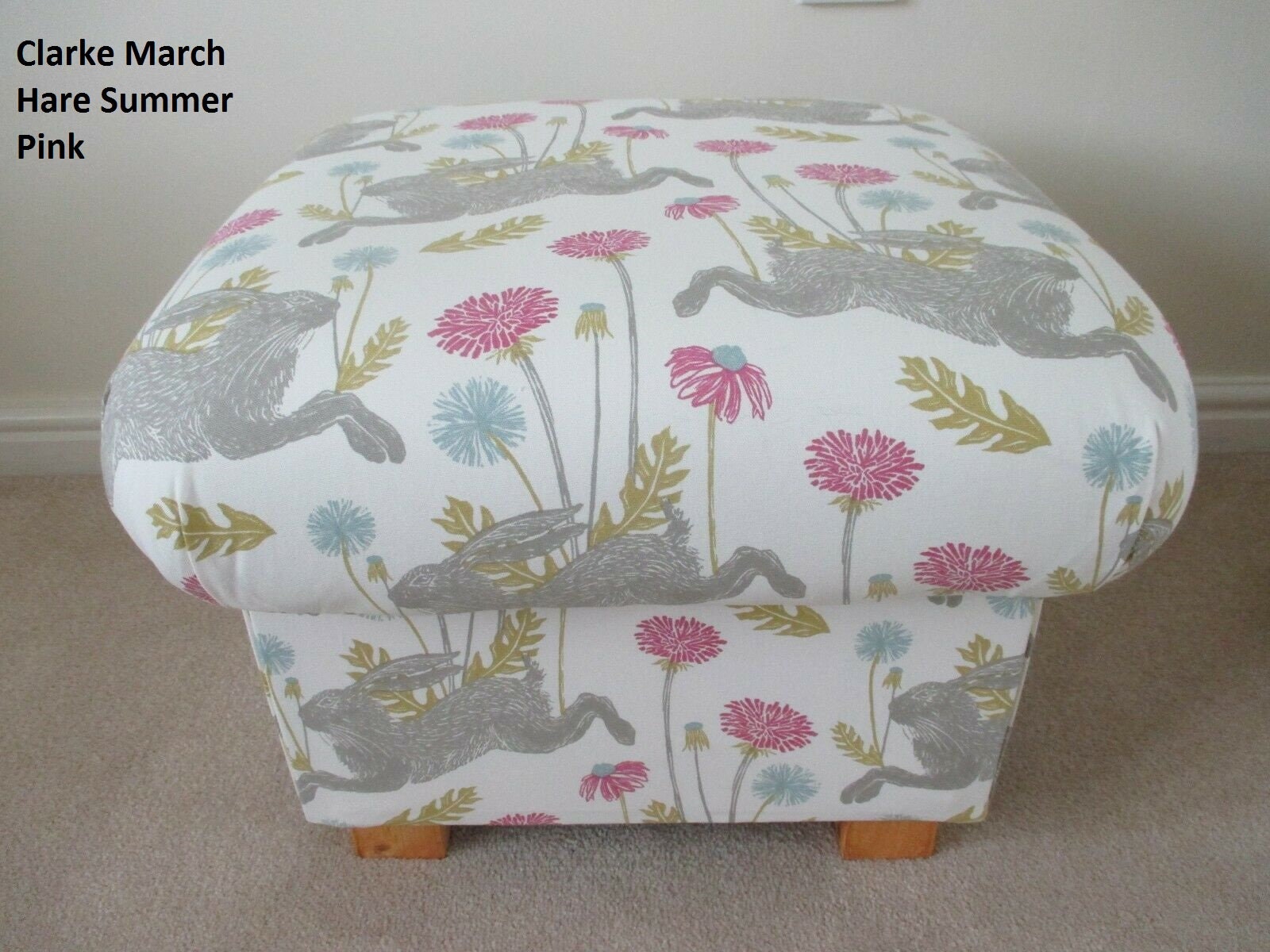 Fryetts Stag Head Grey Fabric Footstool Nursery Lounge Bedroom Bespoke ...