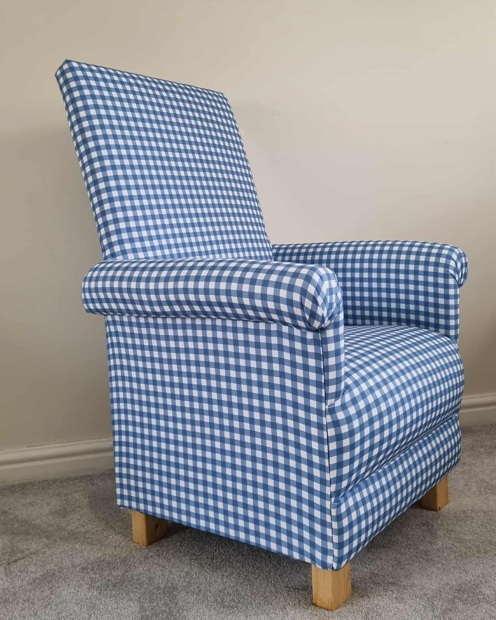 Gingham Fabric Armchair Adult Chairs Blue Pink Red Checked Check Accent ...