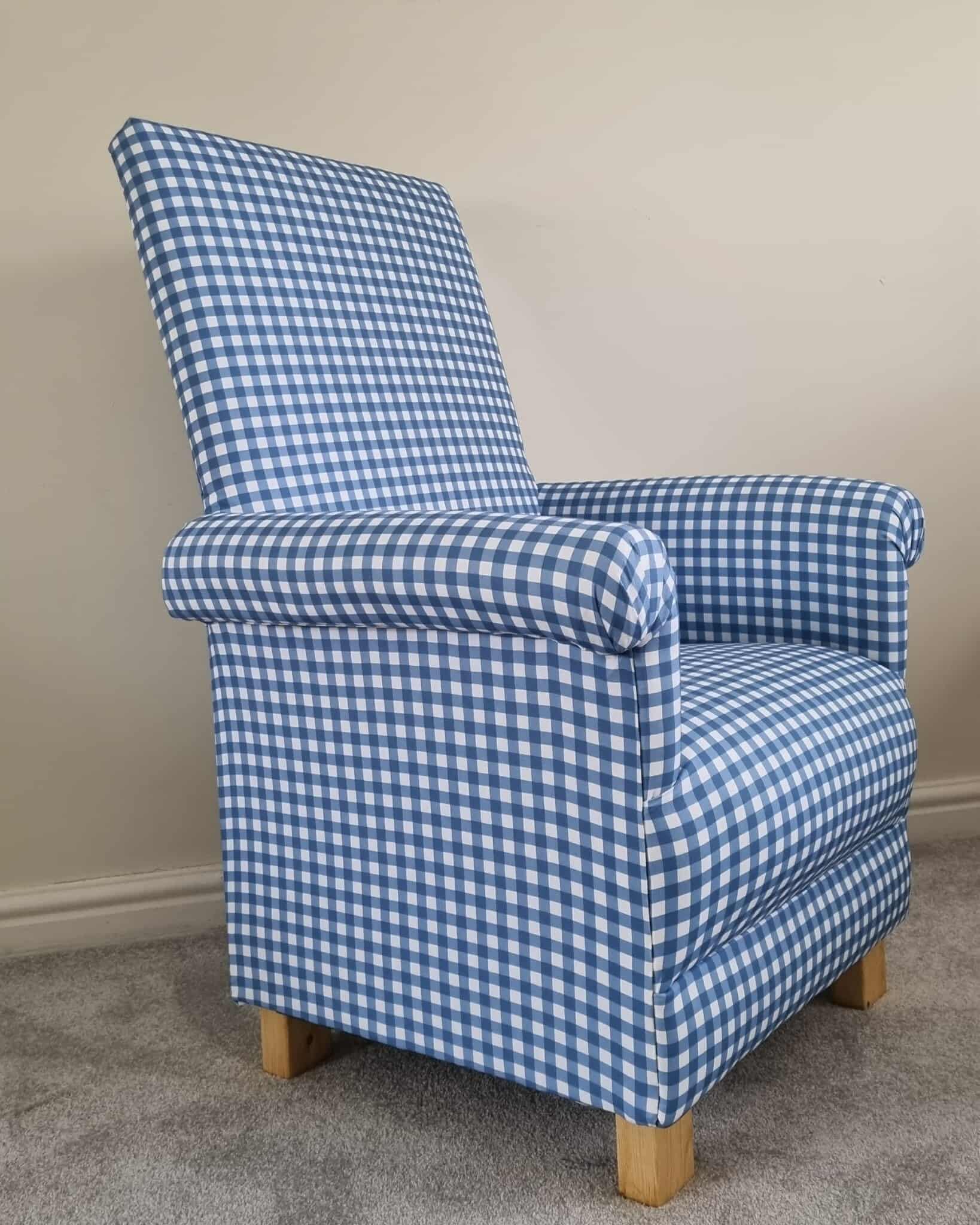 Gingham Fabric Armchair Adult Chairs Blue Pink Red Checked Check Accent ...