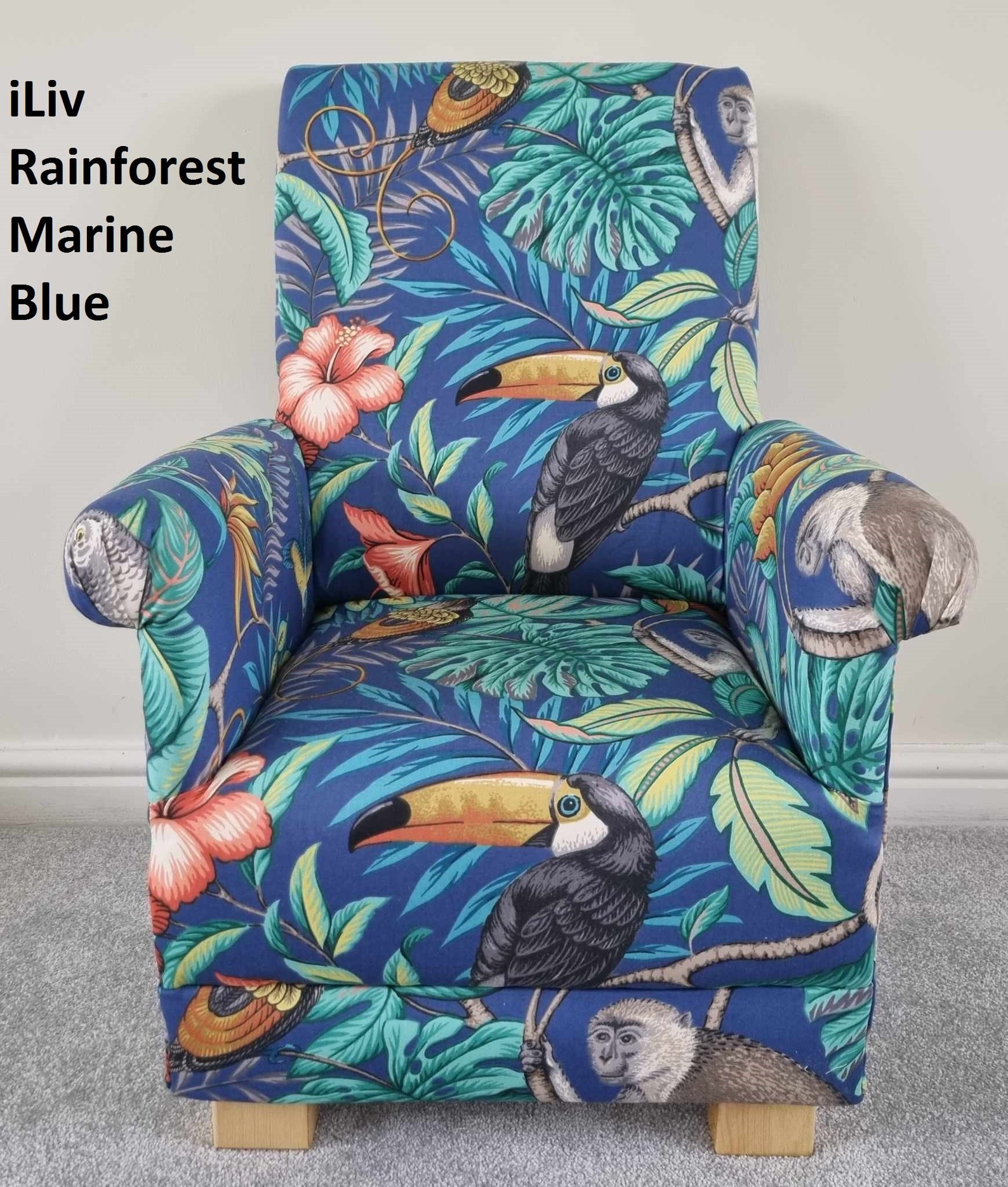Fryetts Monkeys Fabric Adult Chair Armchair Jungle Animals Apes Grey ...