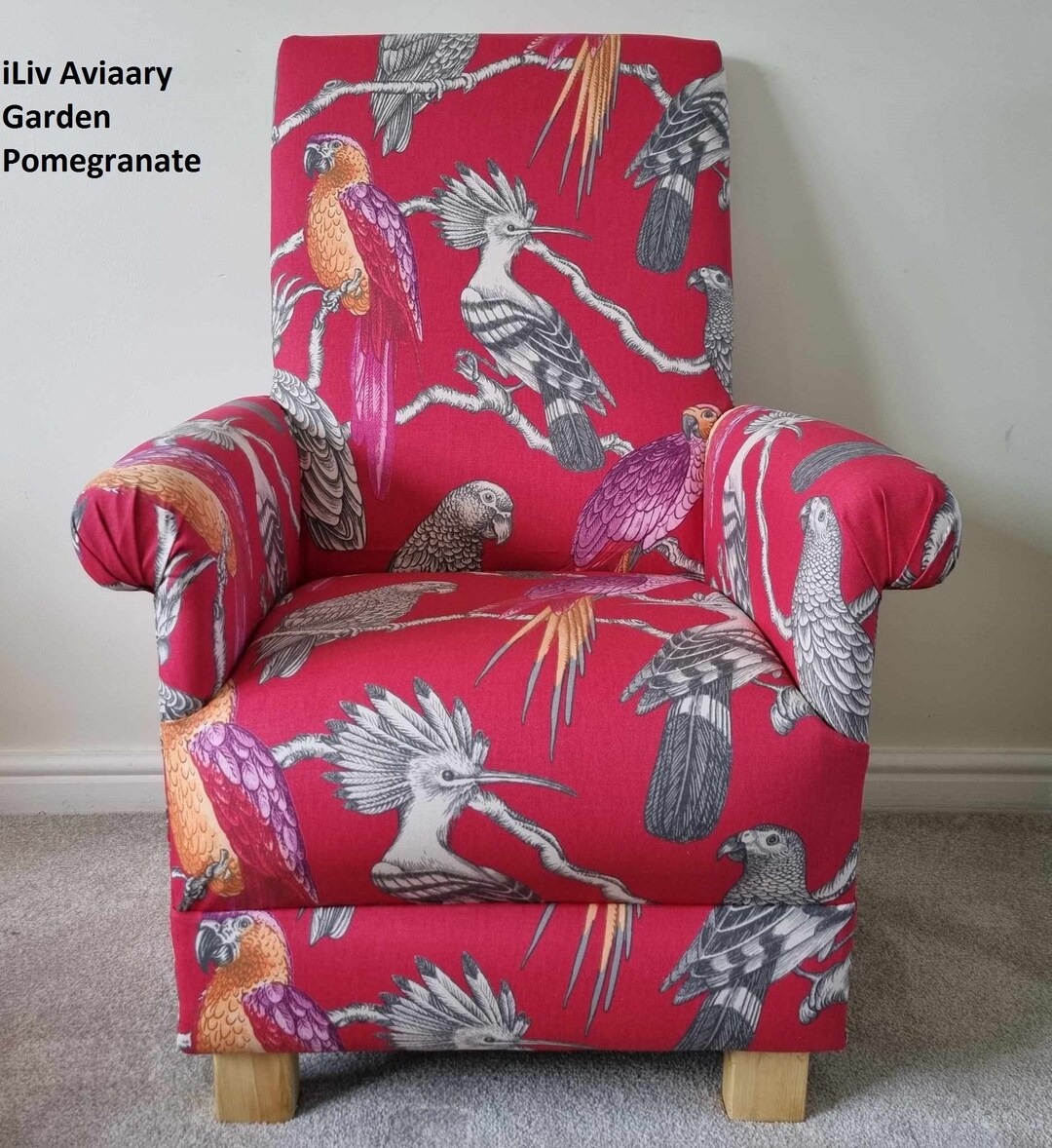 Botanical Chairs Aviary Fabric Adult Armchairs Birds Mccaws Parrots Parakeets Tropical Jungle ...