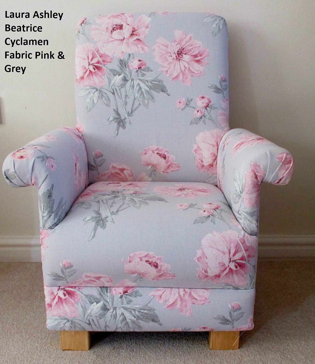 Handcrafted Laura Ashley Fabric Adult Armchairs: Pink Grey Chairs Corby ...