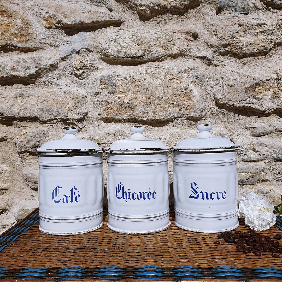 French Vintage Containers, Enamelware, French Containers, Set of 3 ...