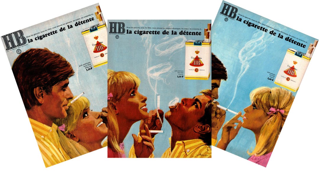 1960s French HB Cigarettes Ad, Vintage Magazine Print, A4 Ephemera - Etsy