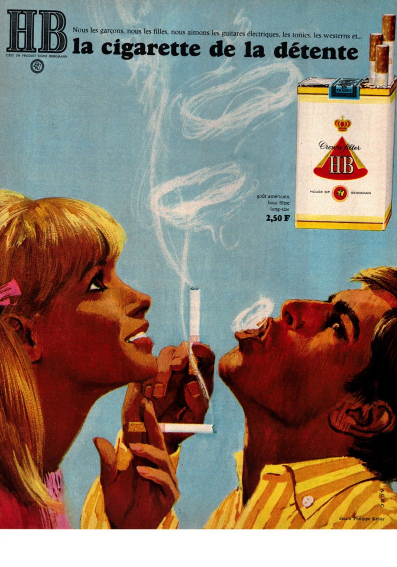 1960s French HB Cigarettes Ad, Vintage Magazine Print, A4 Ephemera - Etsy