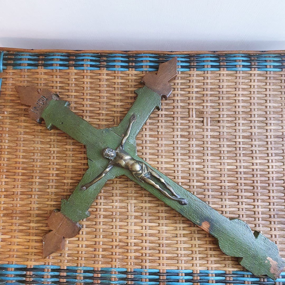 Wooden Hanging Crucifix, Painted Vintage French, Jesus Christ, Wall ...