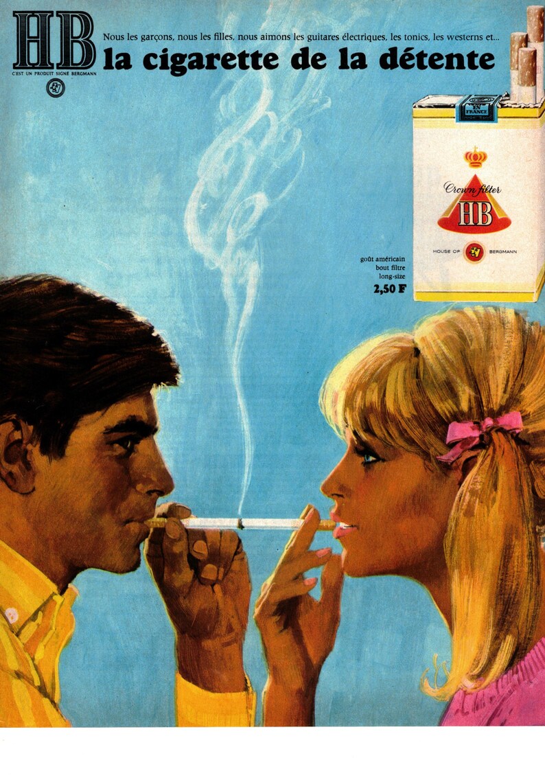 1960s French HB Cigarettes Ad, Vintage Magazine Print, A4 Ephemera - Etsy