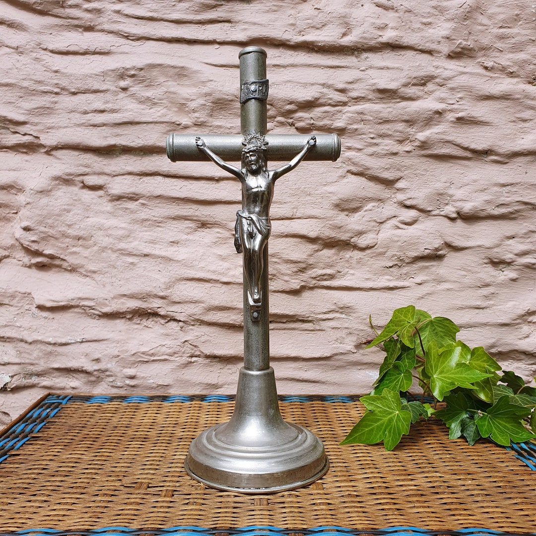Vintage French Silvered Crucifix: 1950s Standing Cross Ornament - Etsy