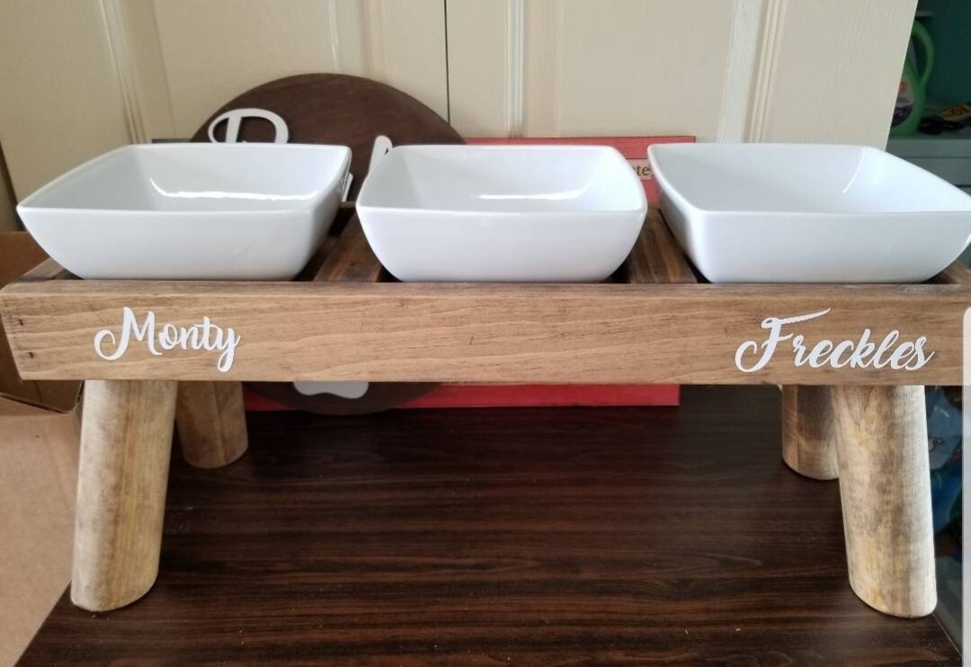 Elevated Modern Dog Stand Holds 3 Bowls - Etsy