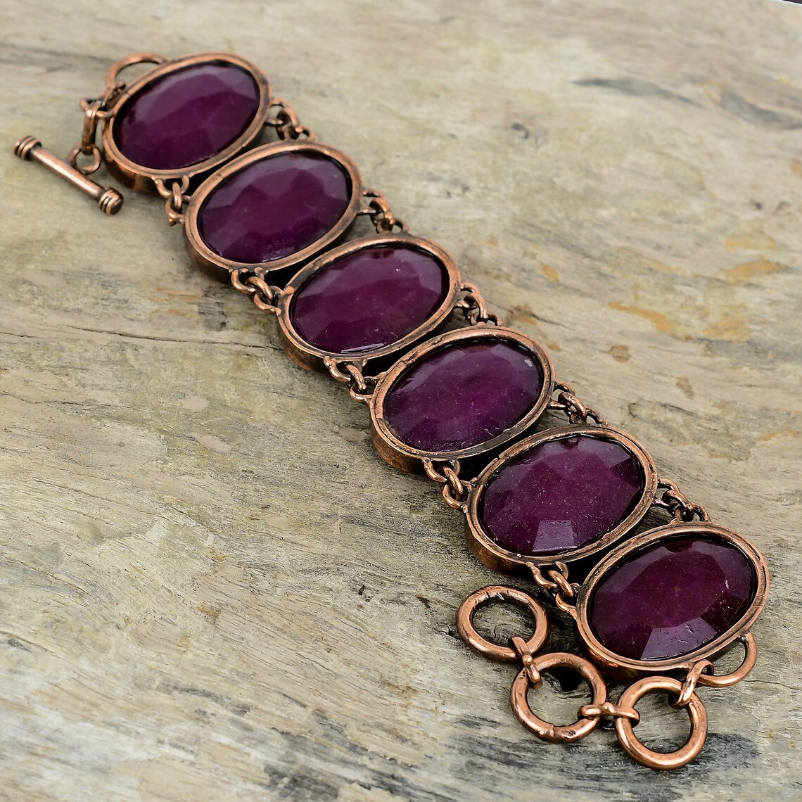 Faceted Kashmir Ruby Bracelet Electroformed Copper Bracelet Adjustable ...
