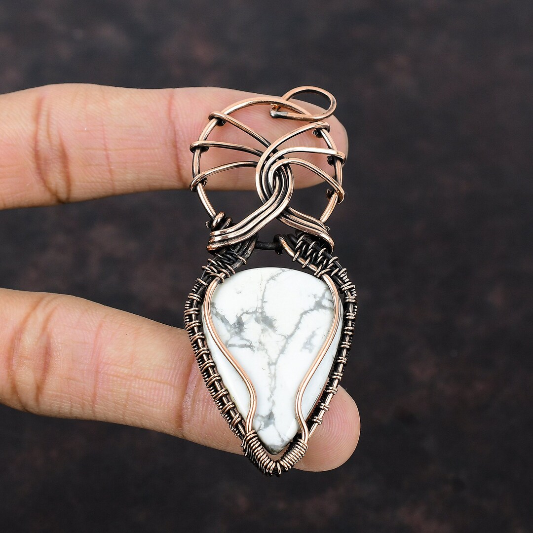 Howlite Pendant Copper Wire Wrapped Pendant Women Pendant Howlite ...