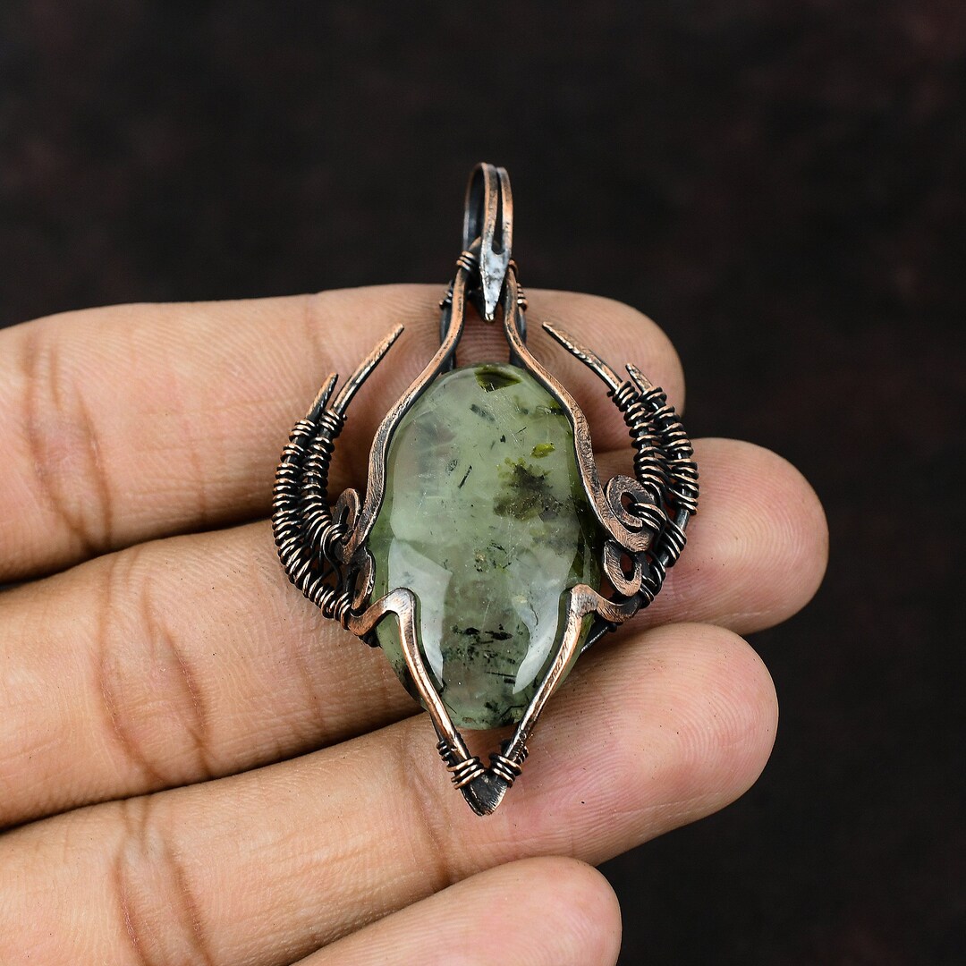 Moss Prehnite Pendant Copper Wire Wrapped Pendant Handmade Copper Wire ...