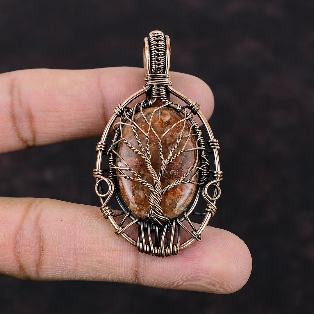 Tree of Life Sunstone Pendant Copper Wire Wrapped Pendant Handmade ...