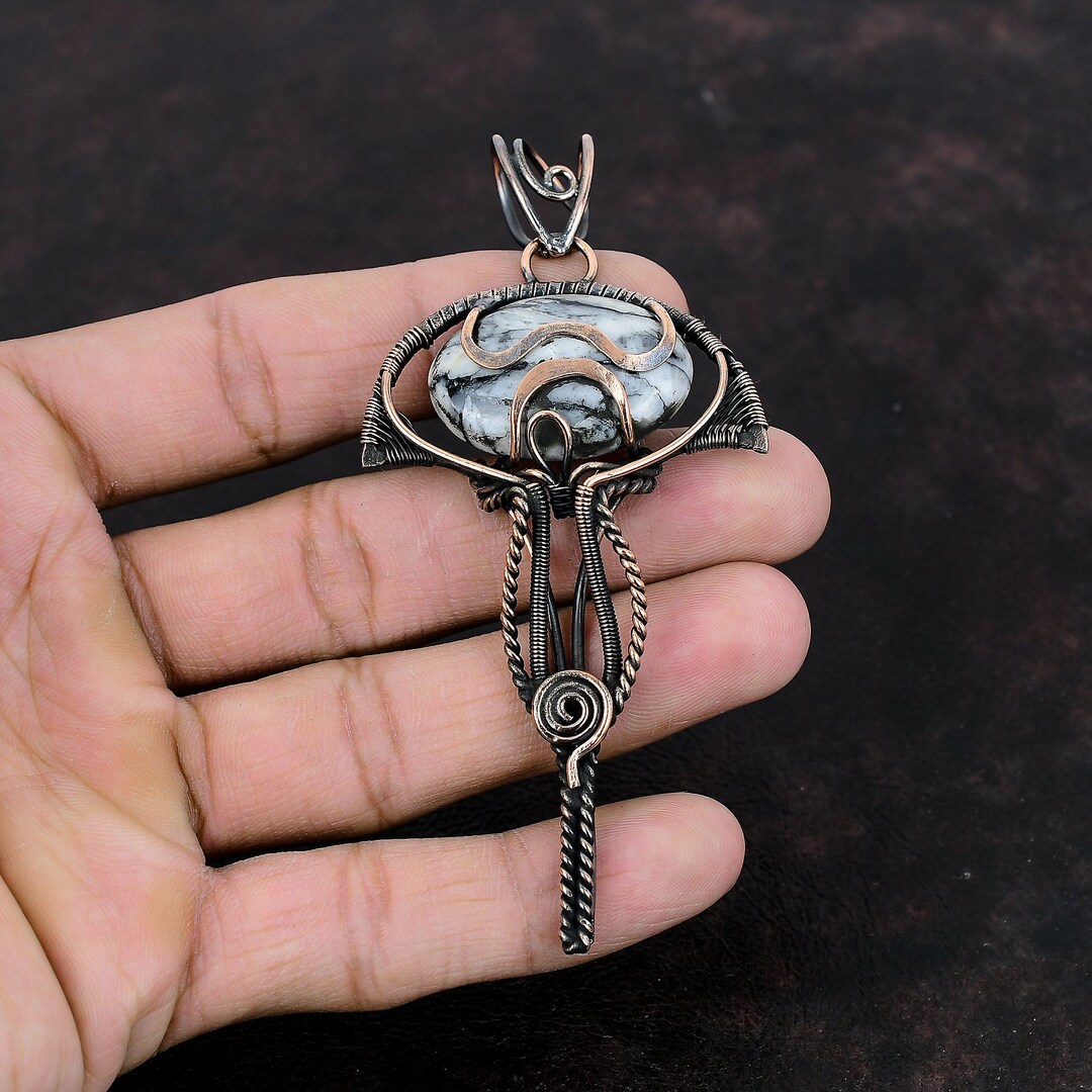 Pinolith Jasper Pendant Copper Wire Wrapped Pendant Natural Gemstone ...