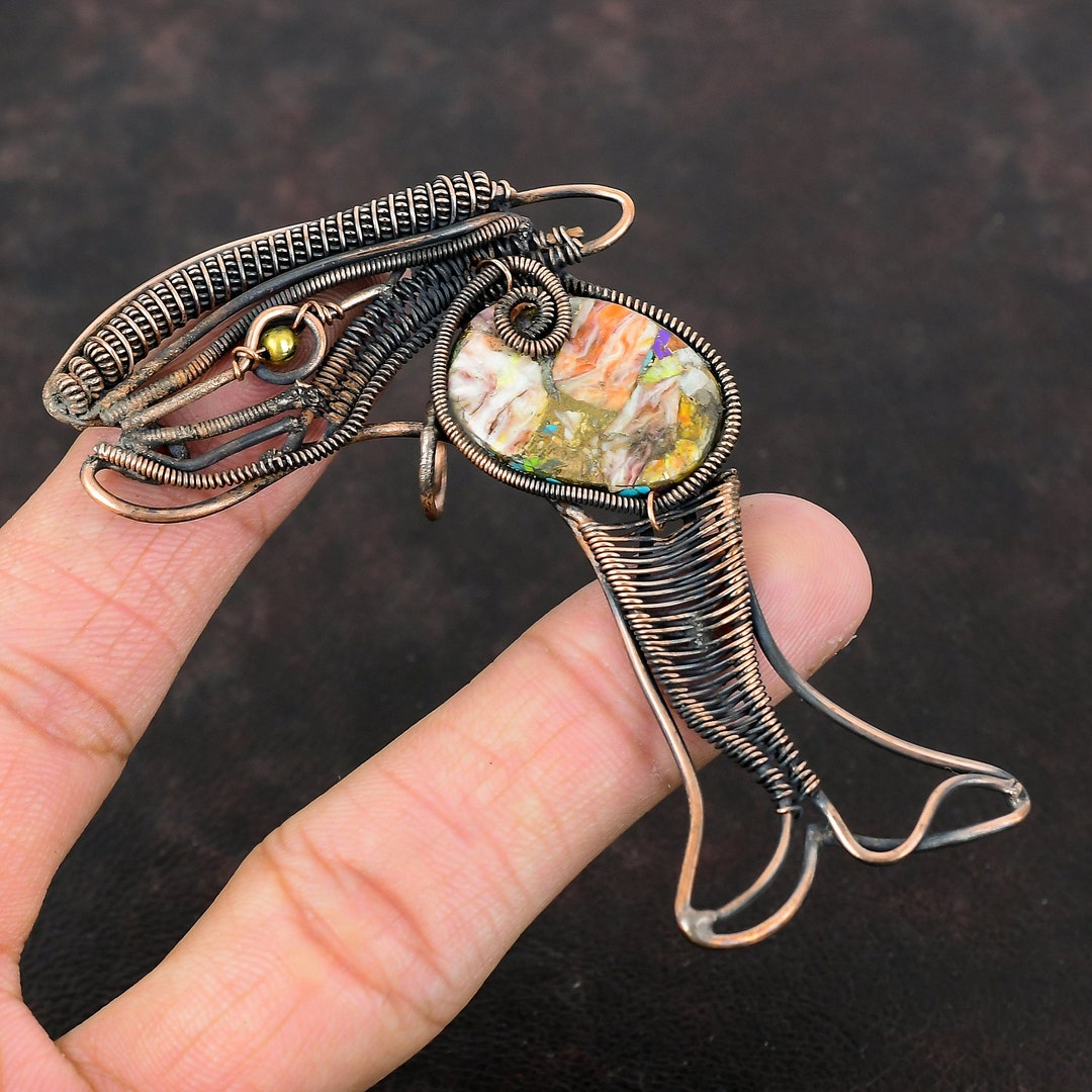 Spiny Oyster Copper Turquoise Pendant Copper Wire Wrapped Gemstone ...