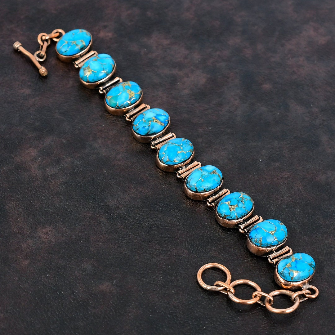 Copper Blue Turquoise Bracelet Copper Bracelet Adjustable Chain ...