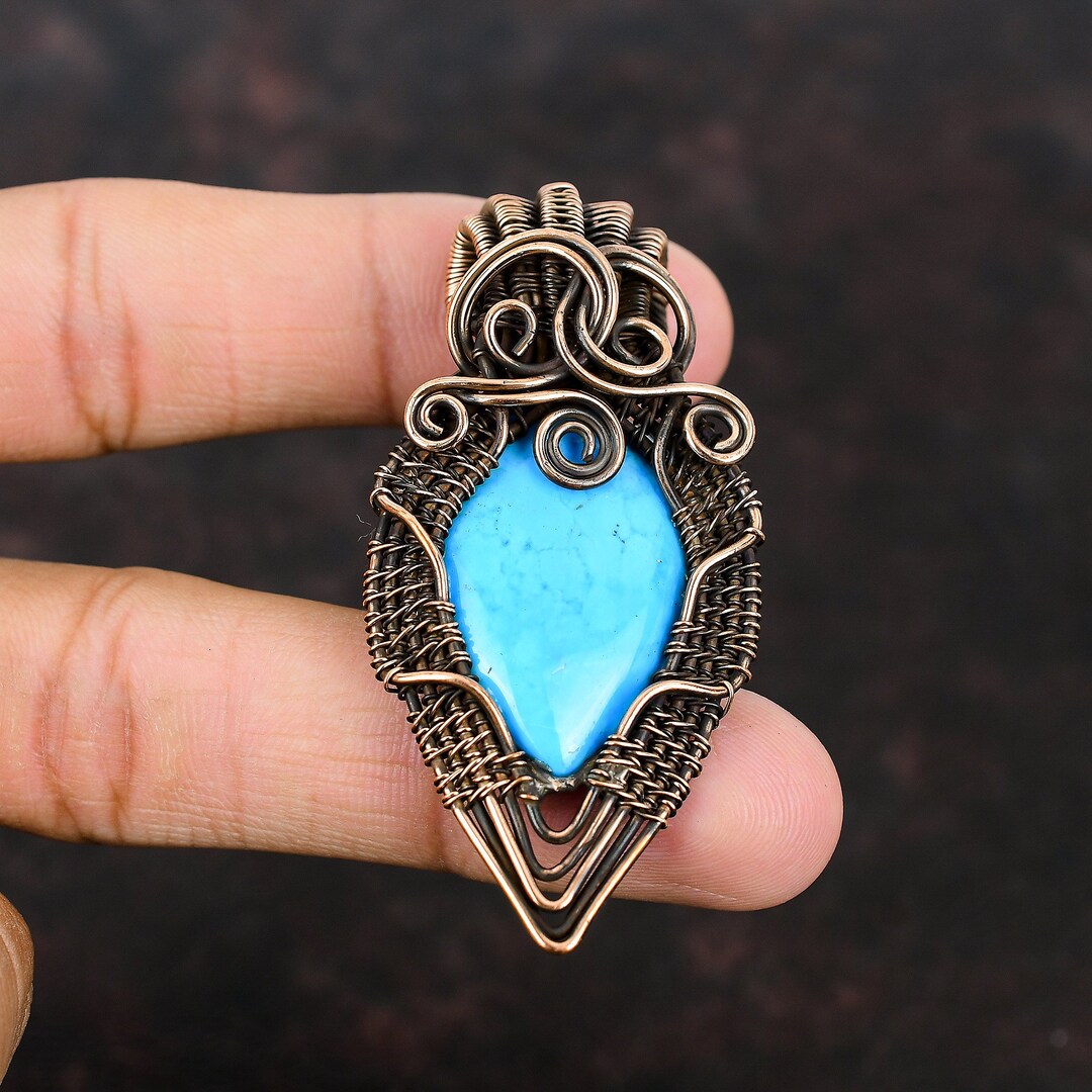 Arizona Turquoise Pendant Copper Wire Wrapped Pendant Designer Jewelry ...