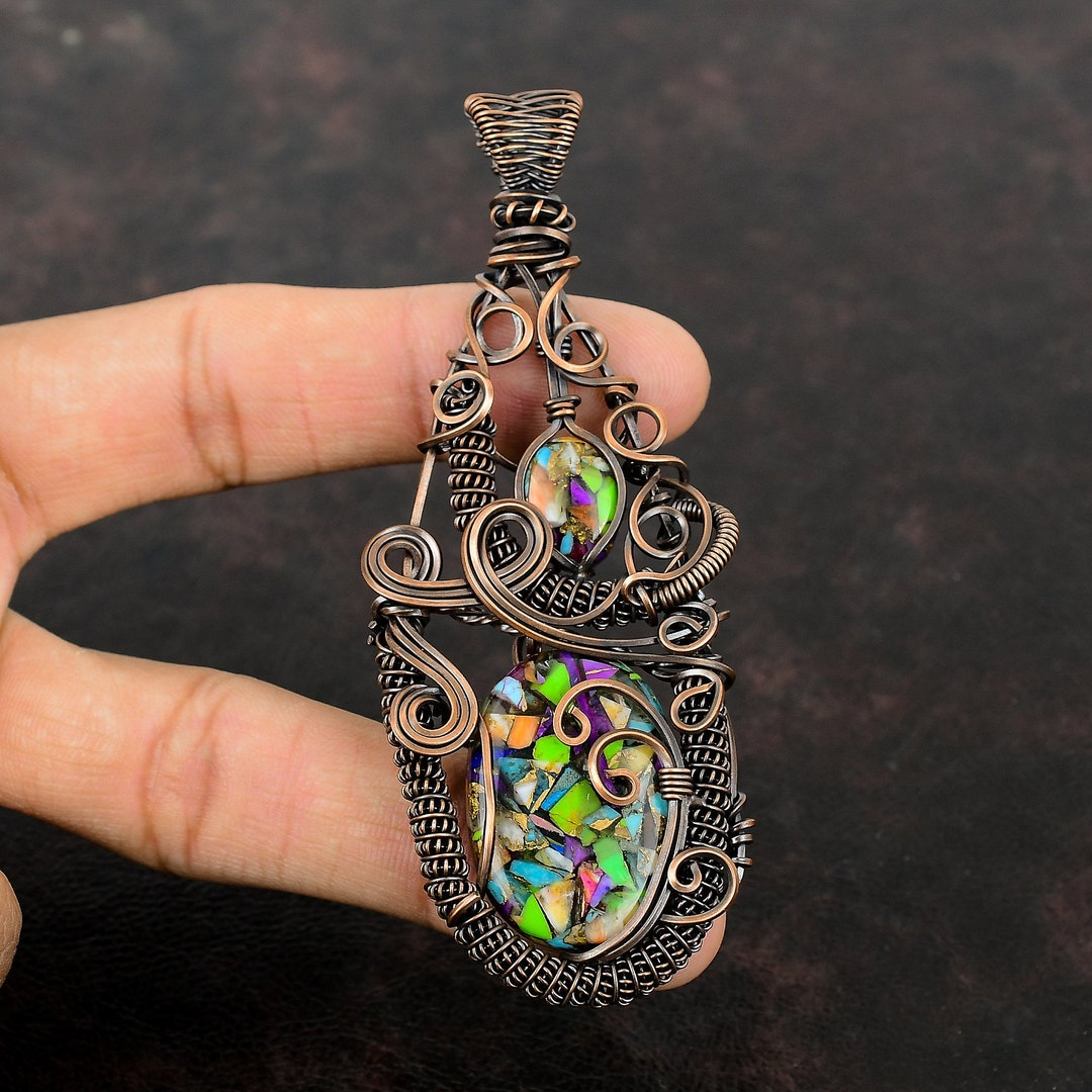 Fiesta Kingman Turquoise Pendant Copper Wire Wrapped Gemstone Pendant ...