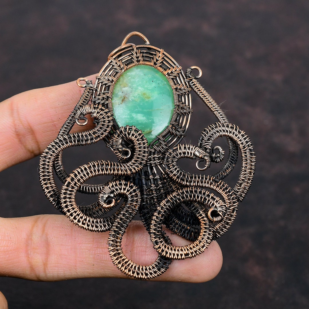 Chrysoprase Pendant Copper Wire Wrapped Pendant Handmade Chrysoprase ...